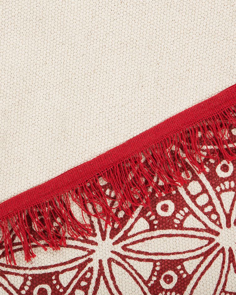 Round Cotton Area Rug Mandala Pattern ø 120 cm Red and Cream MEZITILI ...