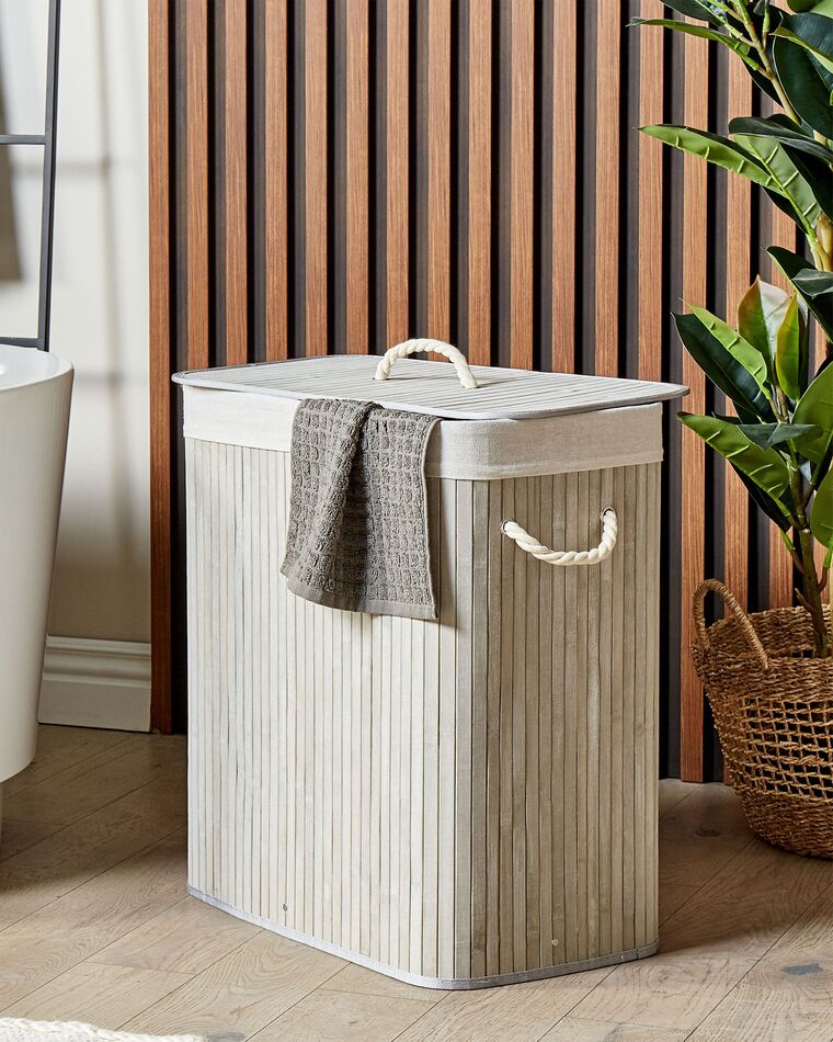 Cesto em madeira de bambu cinzenta 60 cm KANDY | Beliani.pt