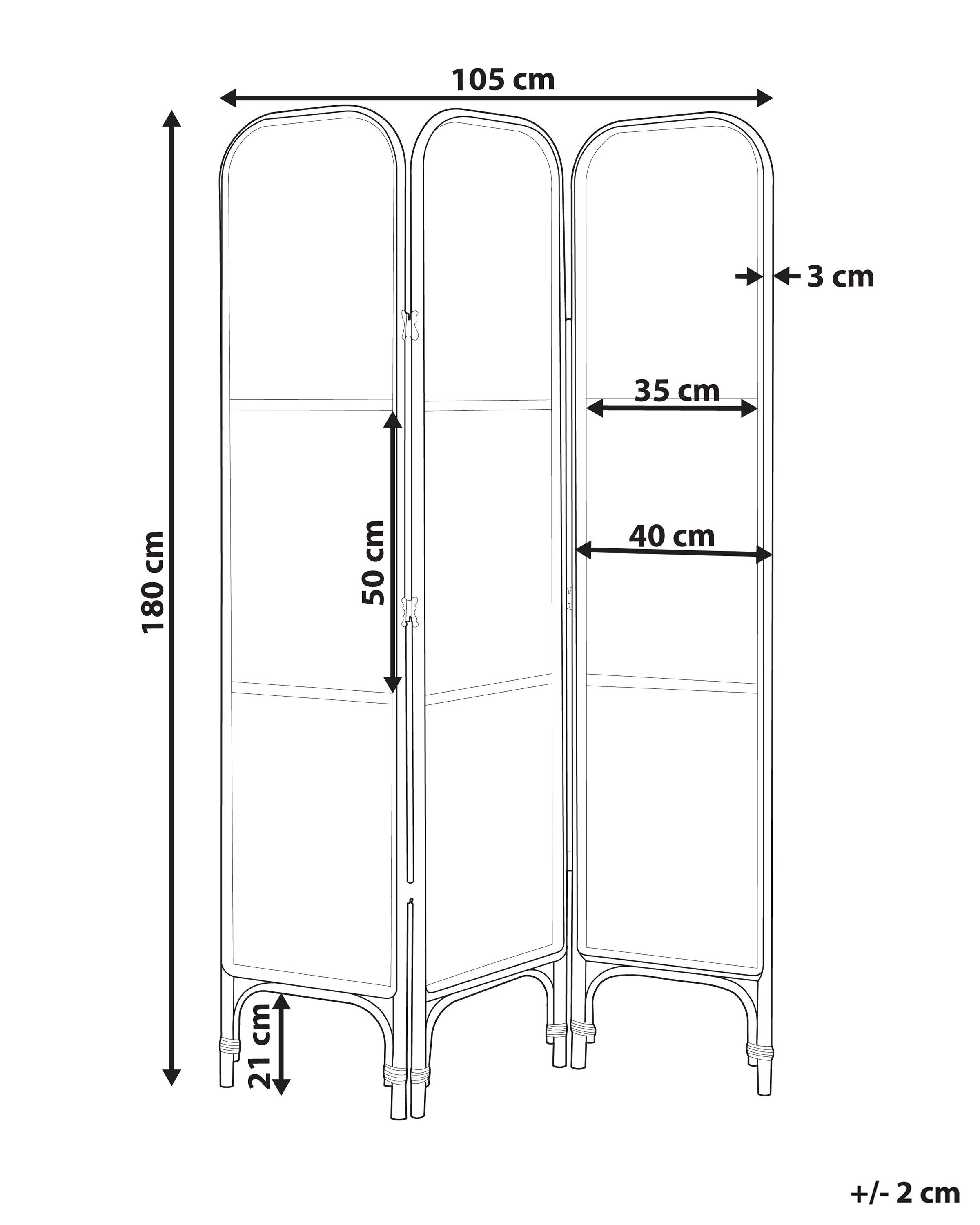 Sammenleggbar romdeler i rotting med 3 paneler 105 x 180 cm naturlig ...
