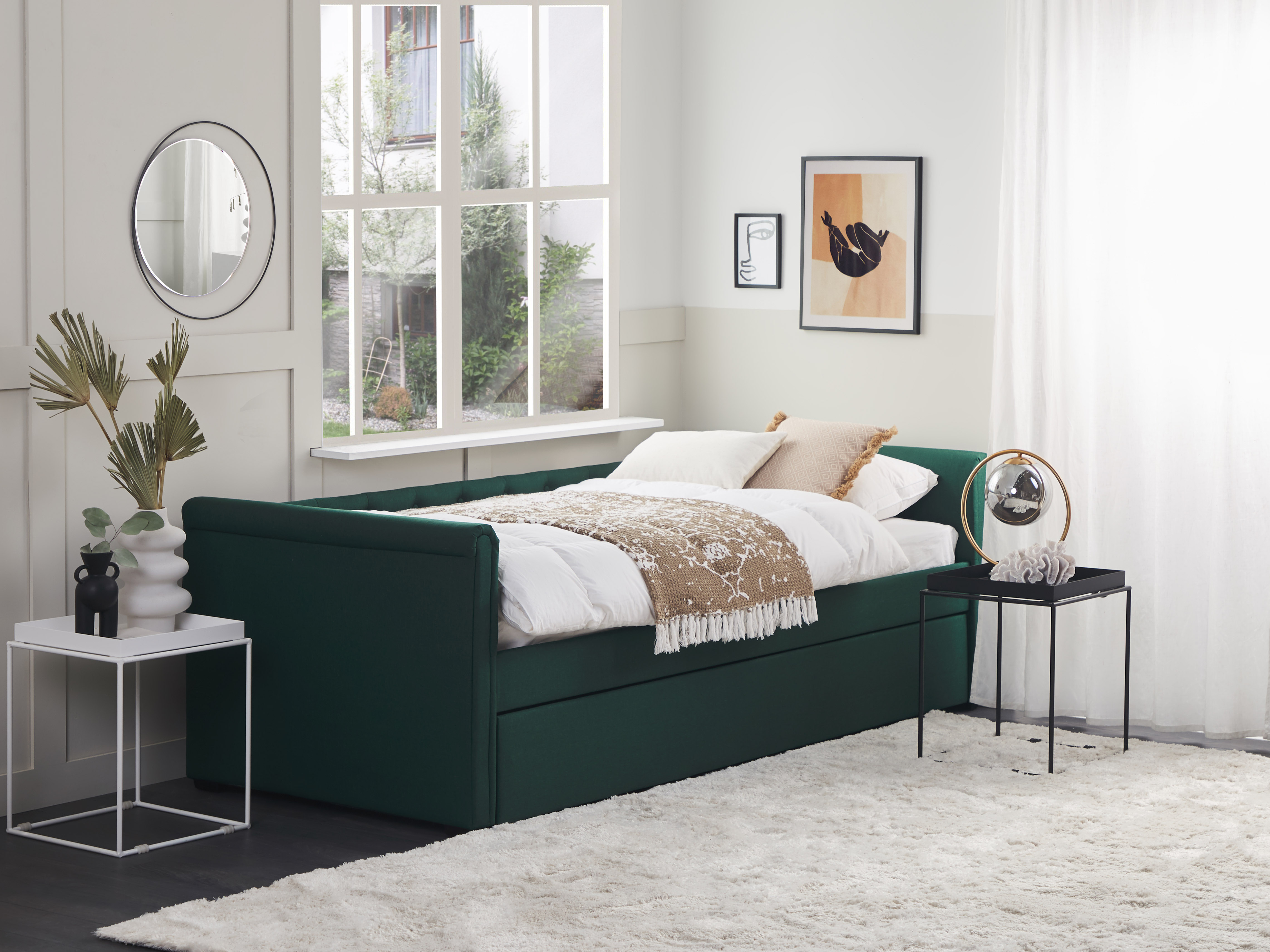 Fabric EU Single Trundle Bed Green LIBOURNE | Beliani.co.uk