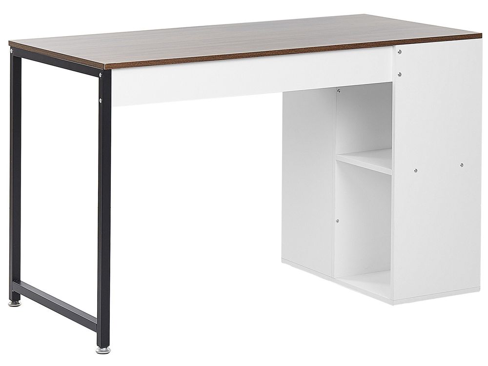 Home Office Desk with Shelves 120 x 60 cm Dark Wood and White DESE ...