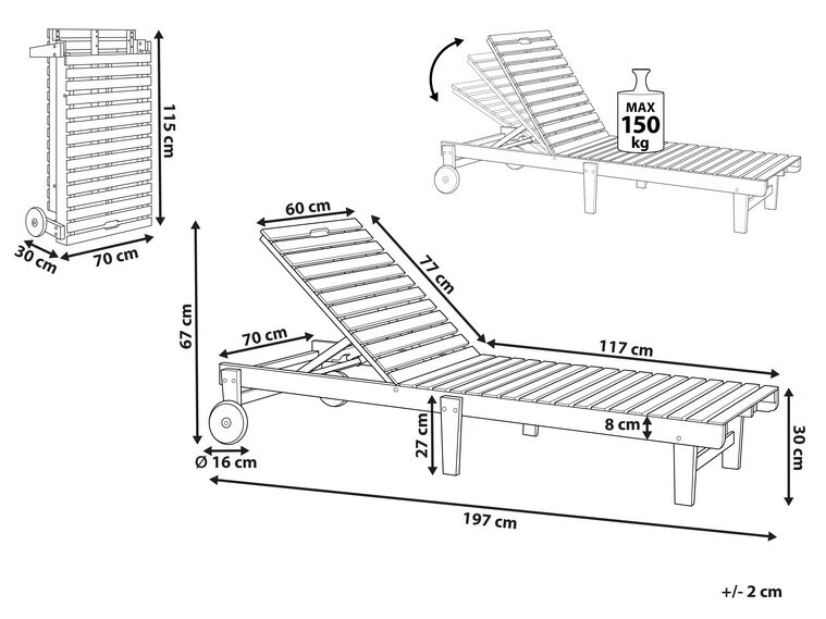 Transat inclinable en bois clair PIETRALUNGA | Beliani.fr