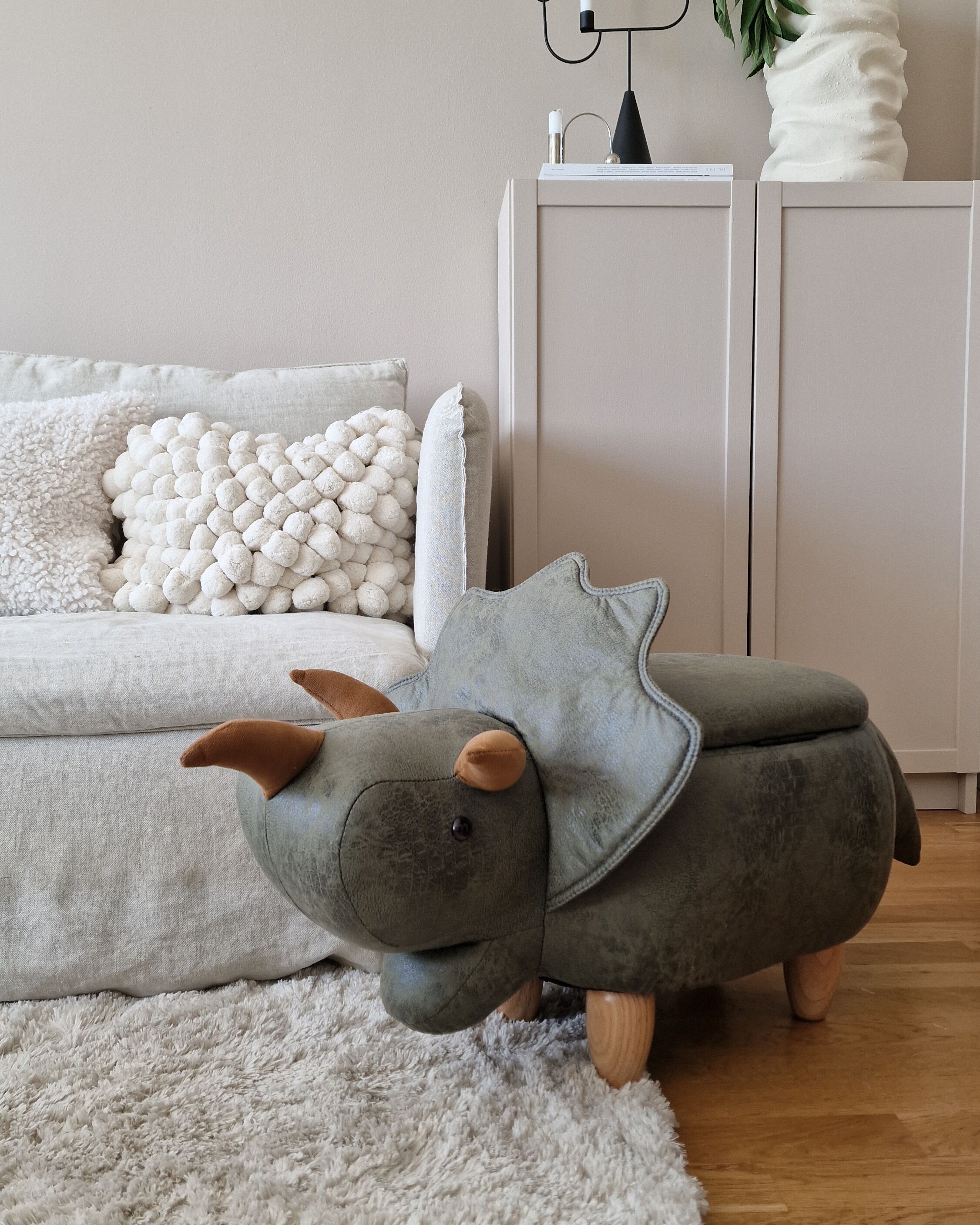 Fabric Storage Animal Stool Dark Green TRICERATOPS | Beliani.co.uk