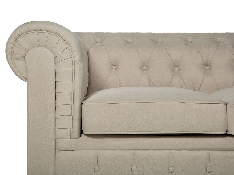 3 Seater Fabric Sofa Beige CHESTERFIELD Big | Beliani.co.uk