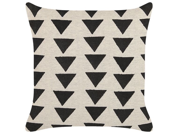 Set of 2 Cotton Cushions Triangle Pattern 45 x 45 cm Beige and Black ...