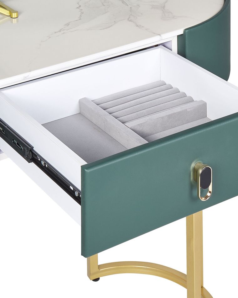 Coiffeuse vert foncé et doré avec miroir à LED et pouf VINAX | Beliani.fr