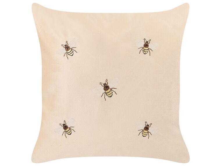 Set of 2 Embroidered Velvet Cushions Bees Motif 45 x 45 cm Beige ...