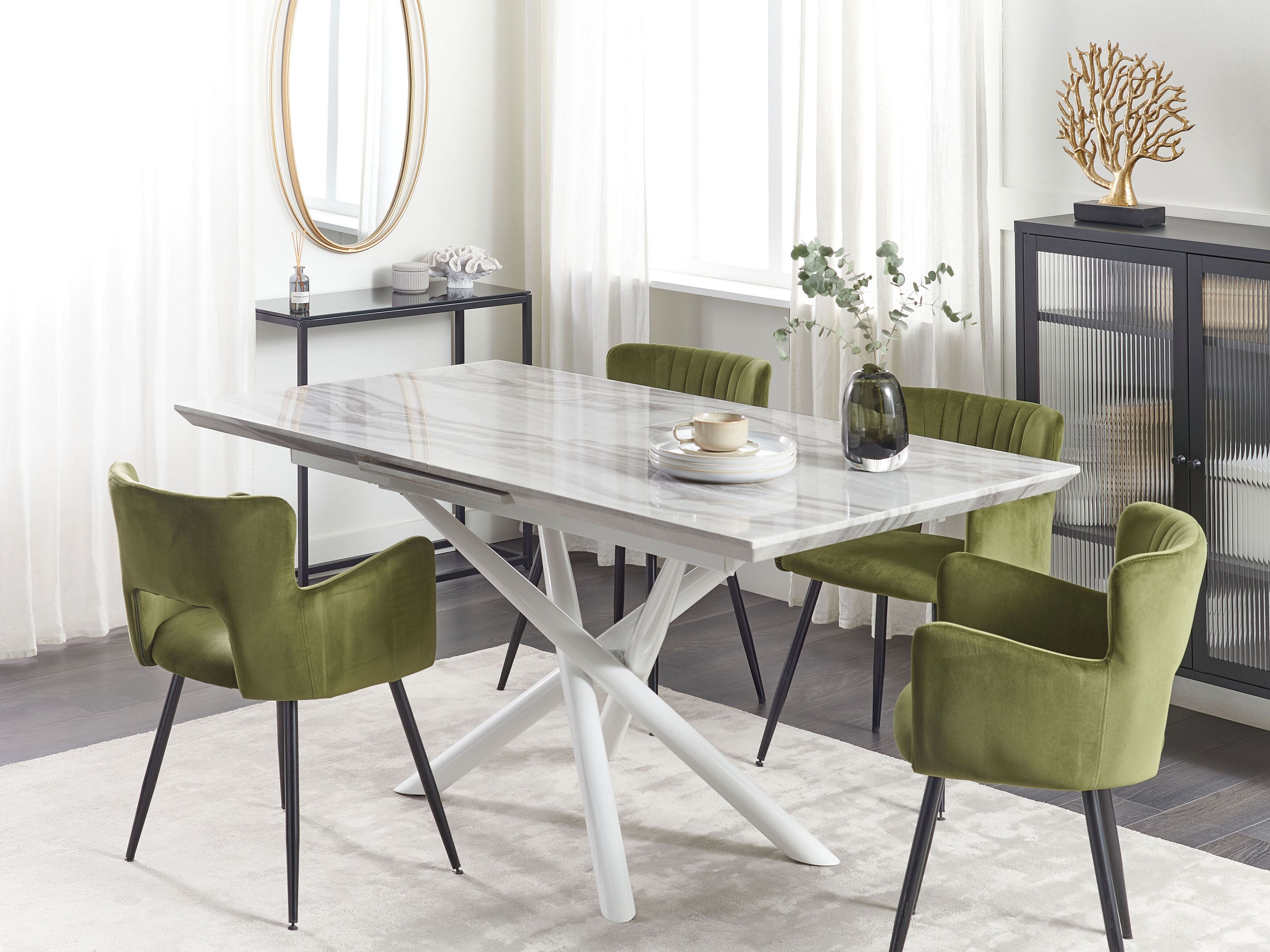 Extending Dining Table 160/200 x 90 cm Marble Effect with White MOIRA ...