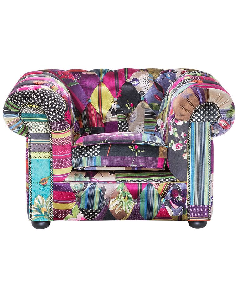 Fabric Armchair Patchwork Purple CHESTERFIELD | Beliani.co.uk