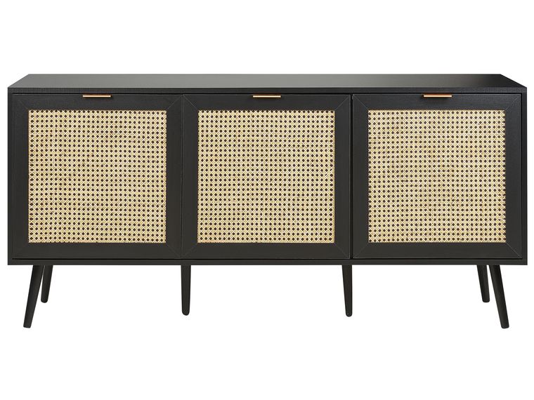 Sideboard Rattan schwarz / beige 3 Türen 150 x 40 x 71 cm OPOCO ...