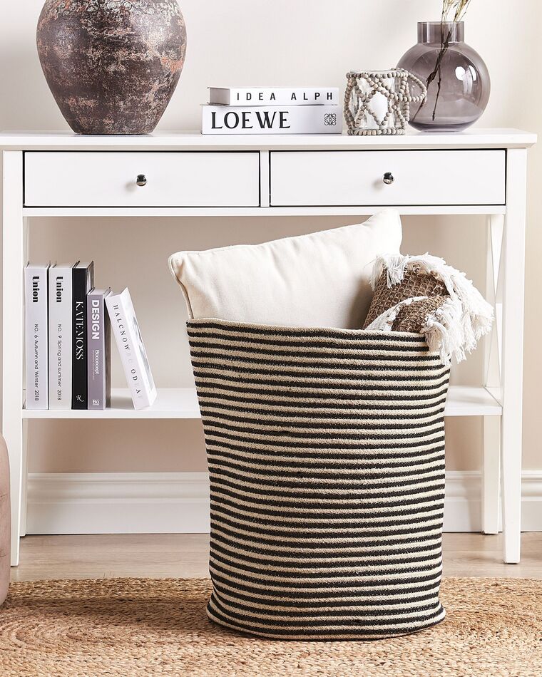 Textilkorb Baumwolle beige / schwarz ⌀ 41 cm YERKOY | Beliani.de