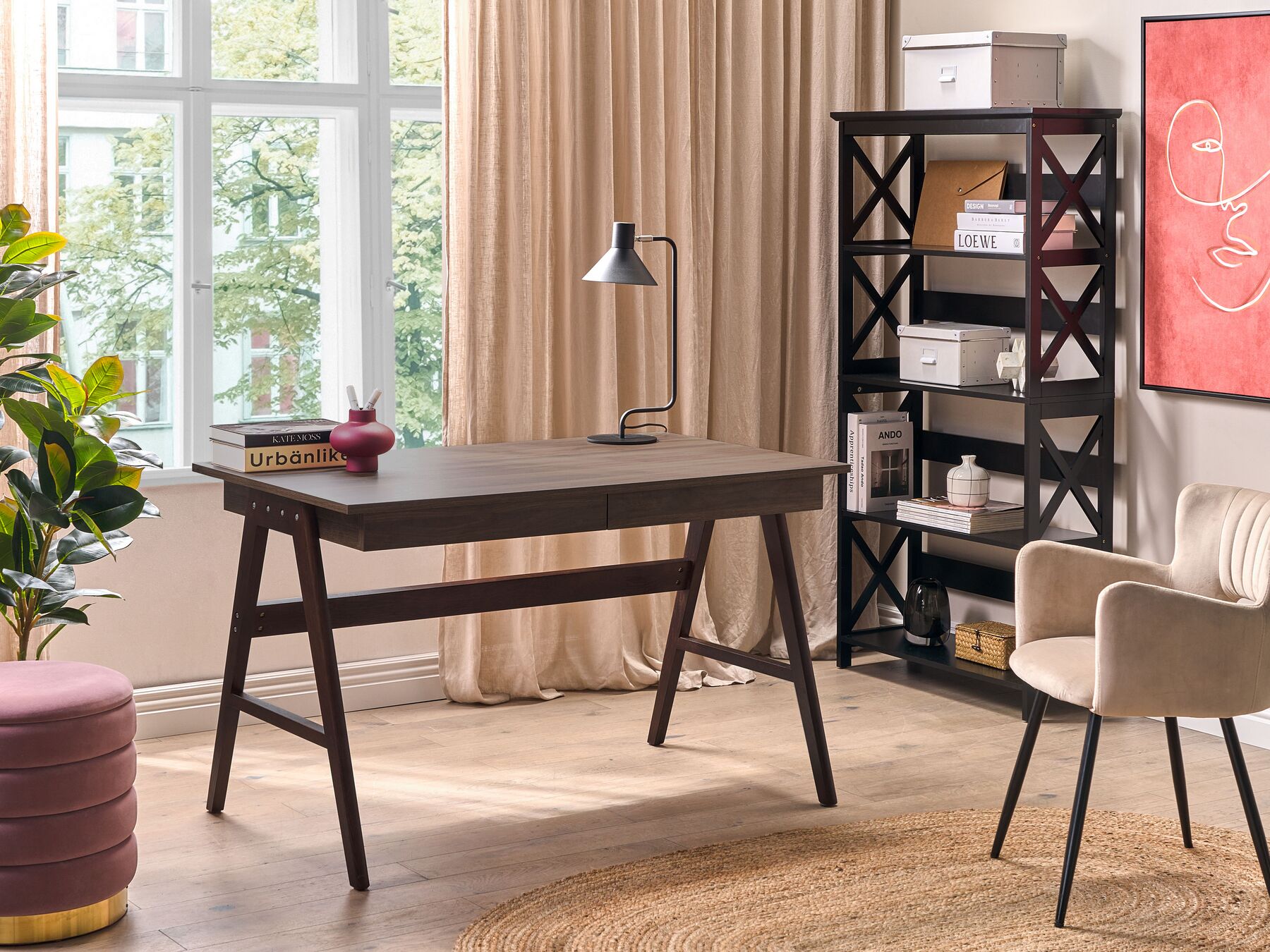 2 Drawer Home Office Desk 120 x 70 cm Dark Wood SHESLAY | Beliani.at