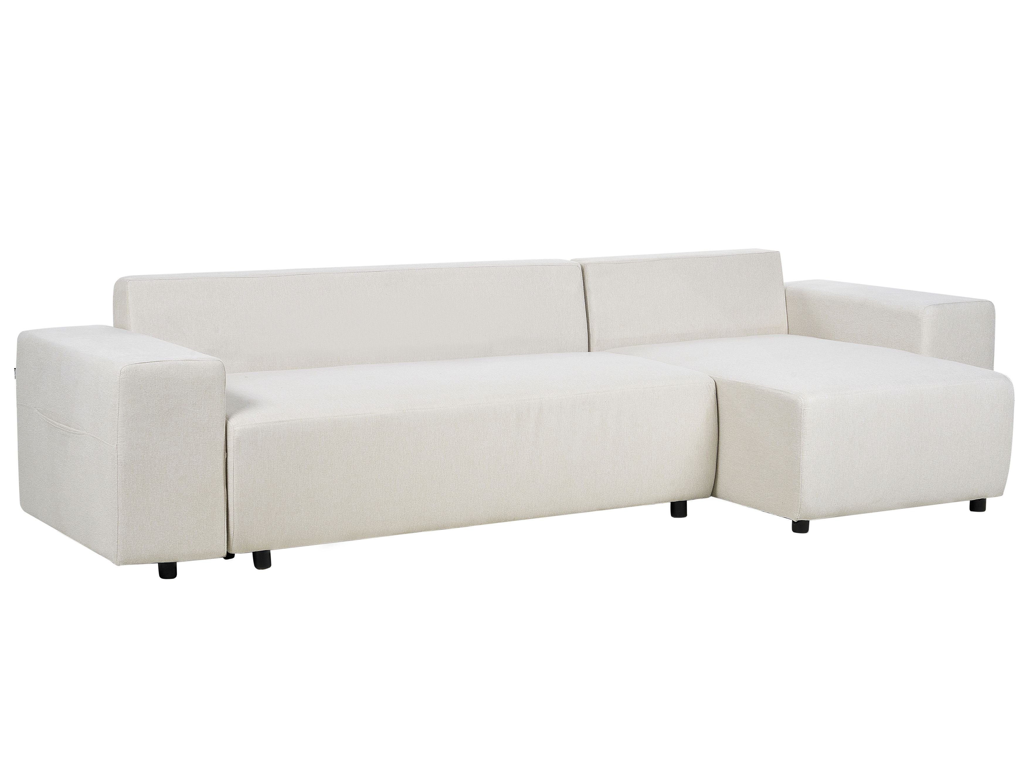 Left Hand Fabric Corner Sofa Bed with Storage Light Beige LUSPA ...