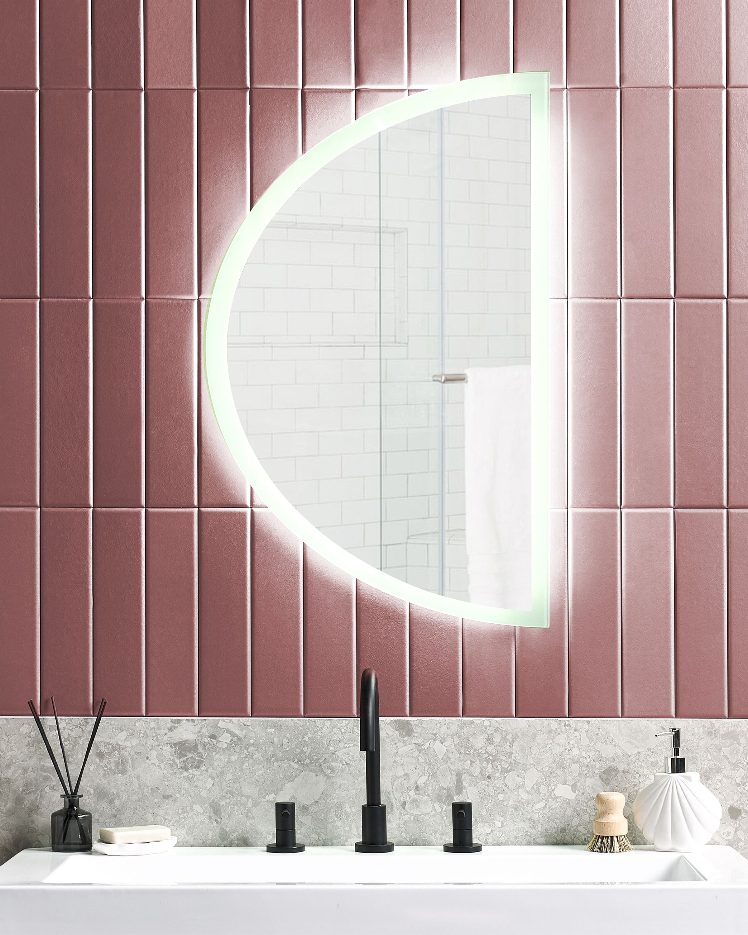 Half-Round LED Wall Mirror ø 80 cm Silver BEZONS | Beliani.co.uk