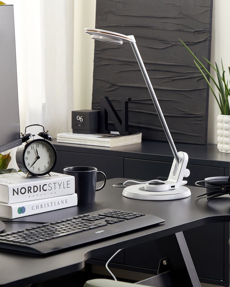 Metal LED Desk Lamp with USB Port Silver and White CORVUS | Beliani.co.uk