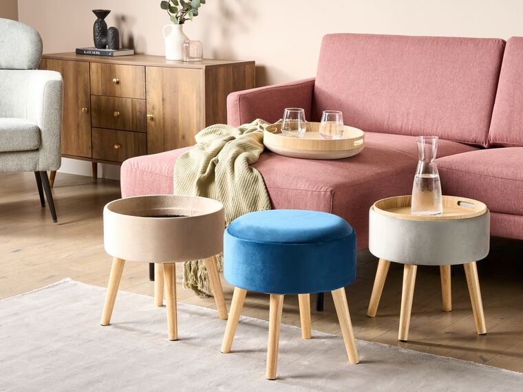 Hocker mit Stauraum Samtstoff / Holz marineblau NEELY | Beliani.at