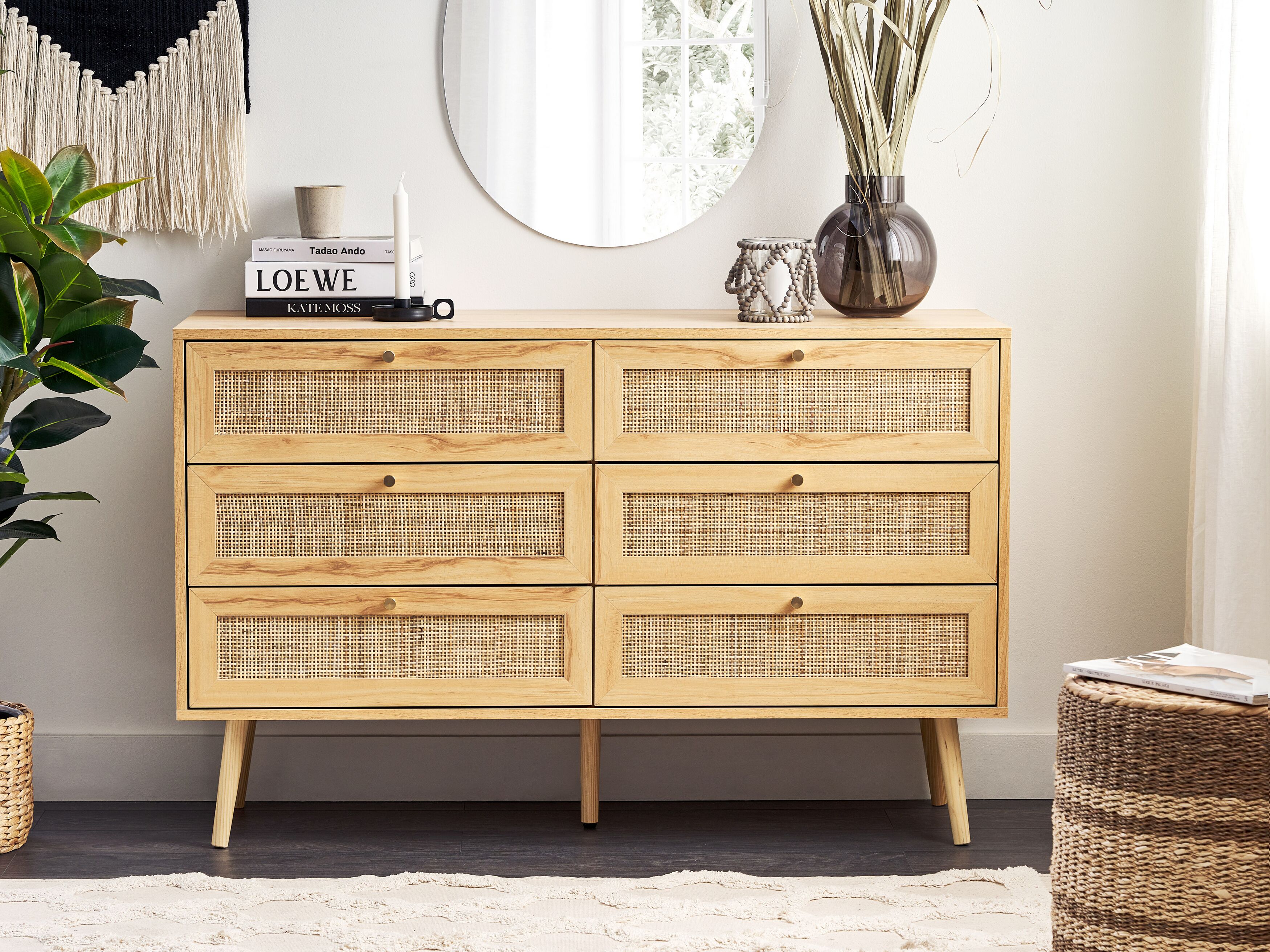 Cómoda de ratán madera clara/dorado 120 x 42 cm PEROTE | Beliani.es