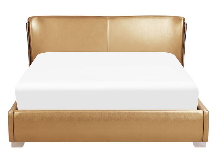 Leather EU Double Size Waterbed LED Gold PARIS | Beliani.co.uk