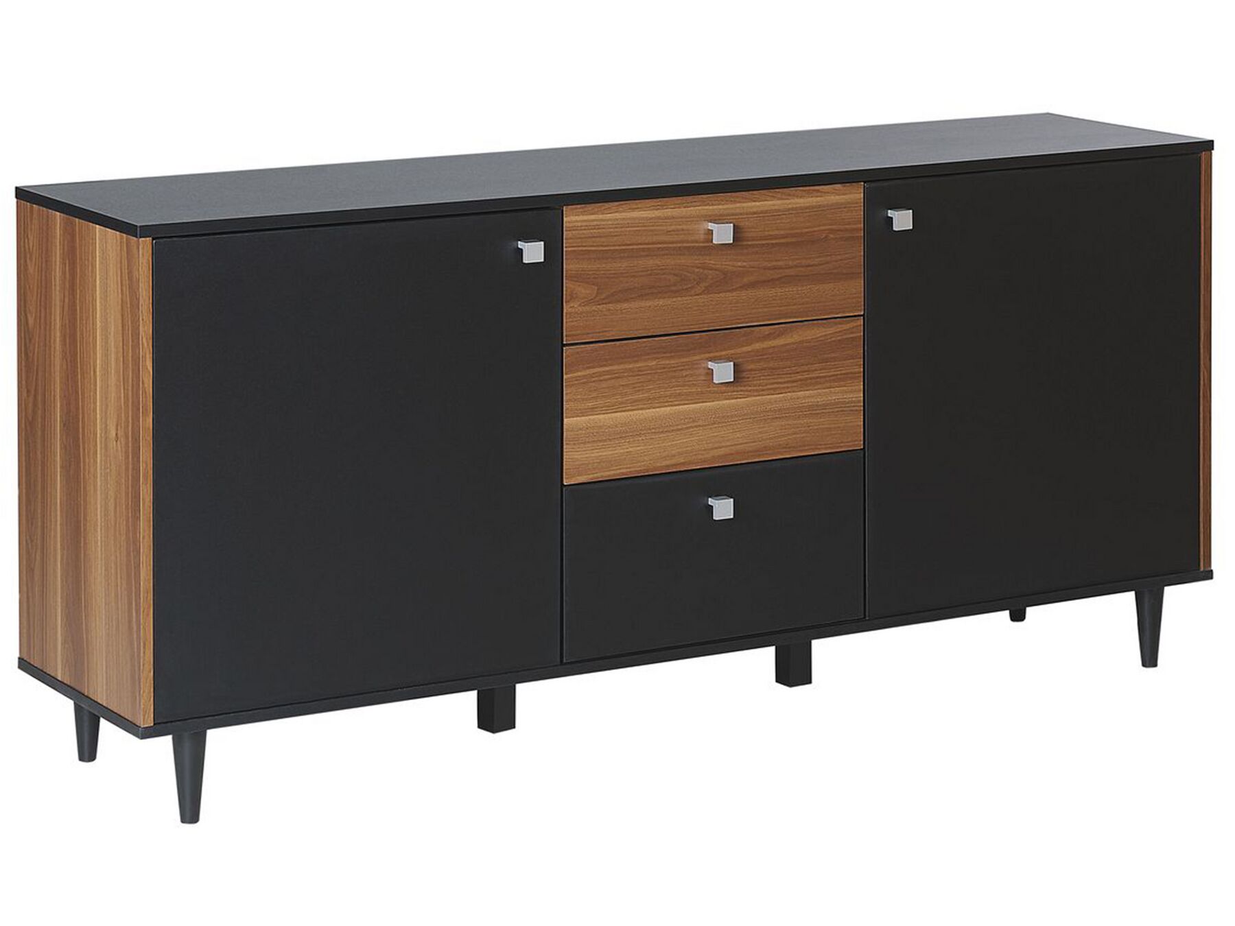 3 Drawer Sideboard Black with Dark Wood KURO | Beliani.co.uk