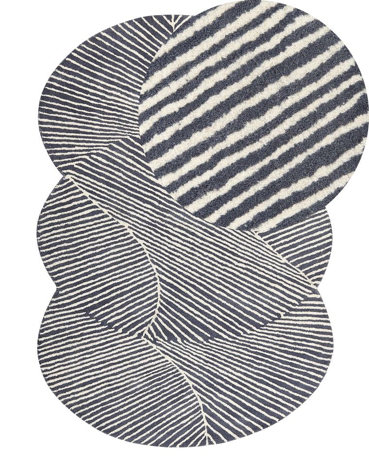 Wool Oval Area Rug 140 x 200 cm White and Graphite Grey ZABOL | Beliani ...