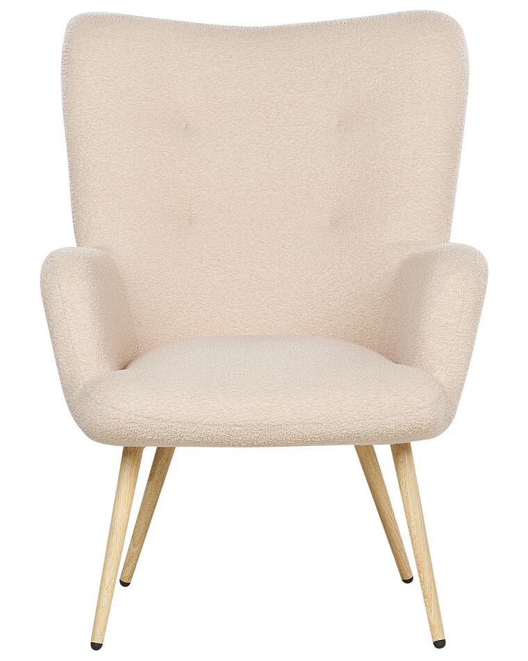 Boucle Wingback Chair with Footstool Beige VEJLE II | Beliani.co.uk