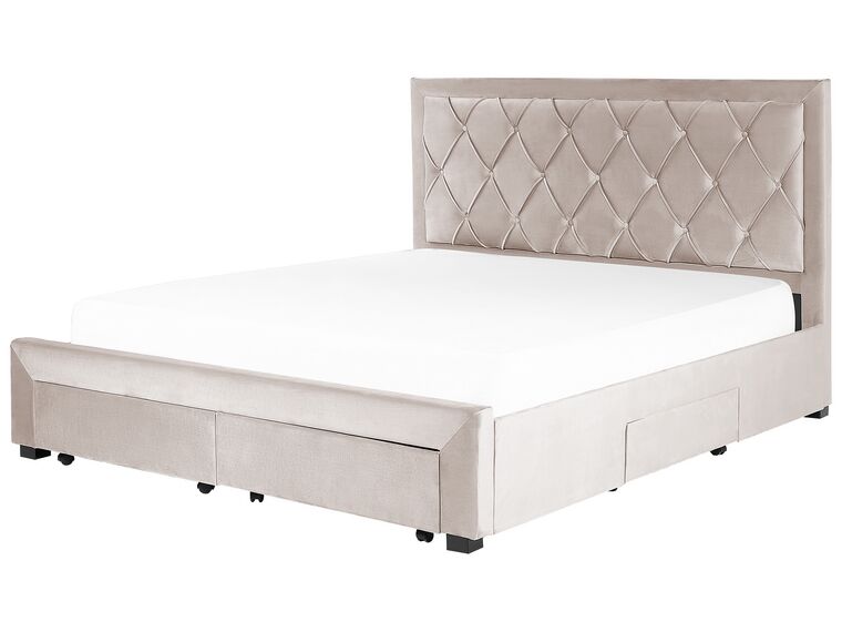 Dobbeltseng med skuffer beige velour 180 x 200 cm LIEVIN | Beliani.dk
