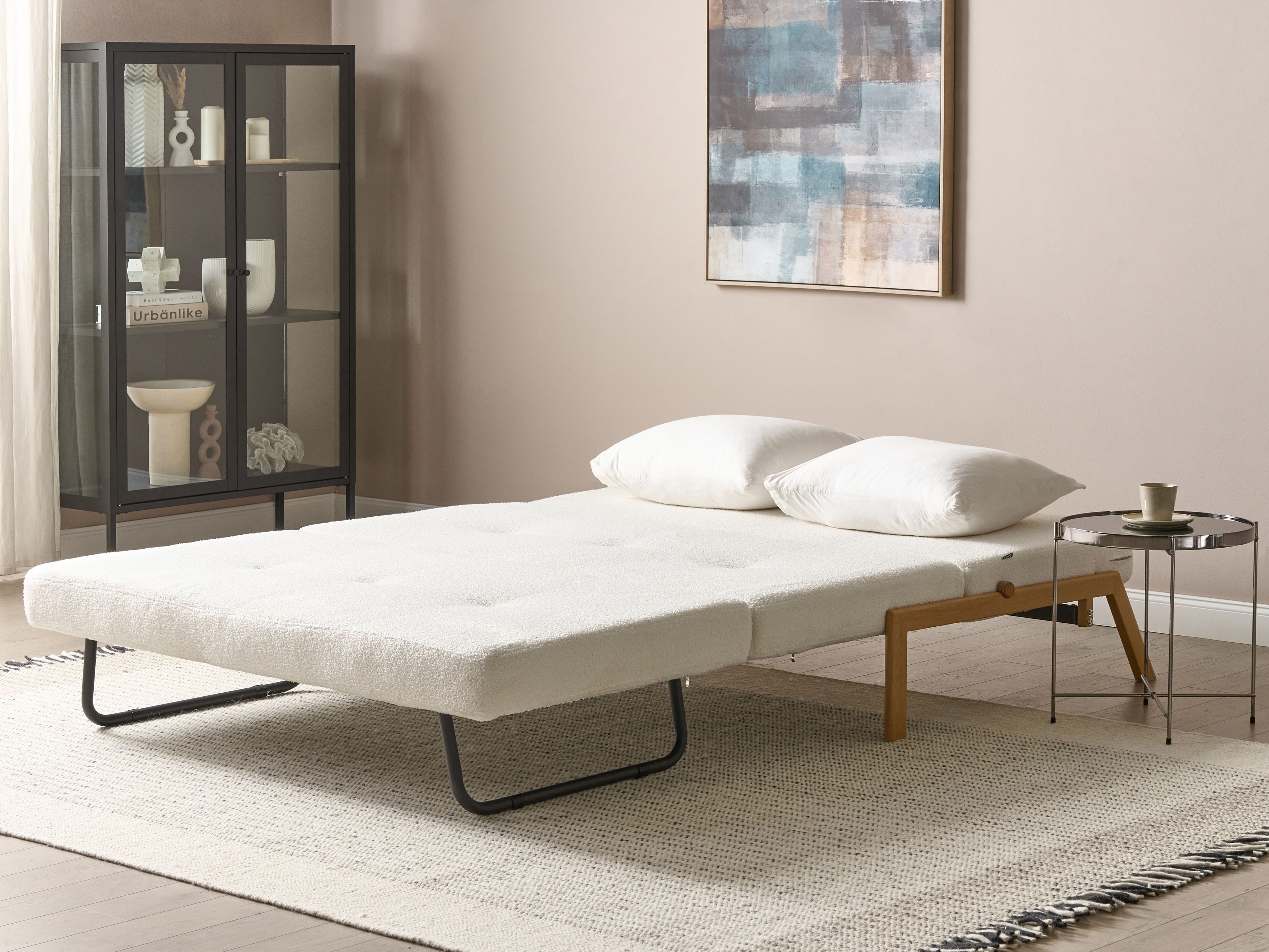 Boucle Sofa Bed White EDLAND | Beliani.co.uk