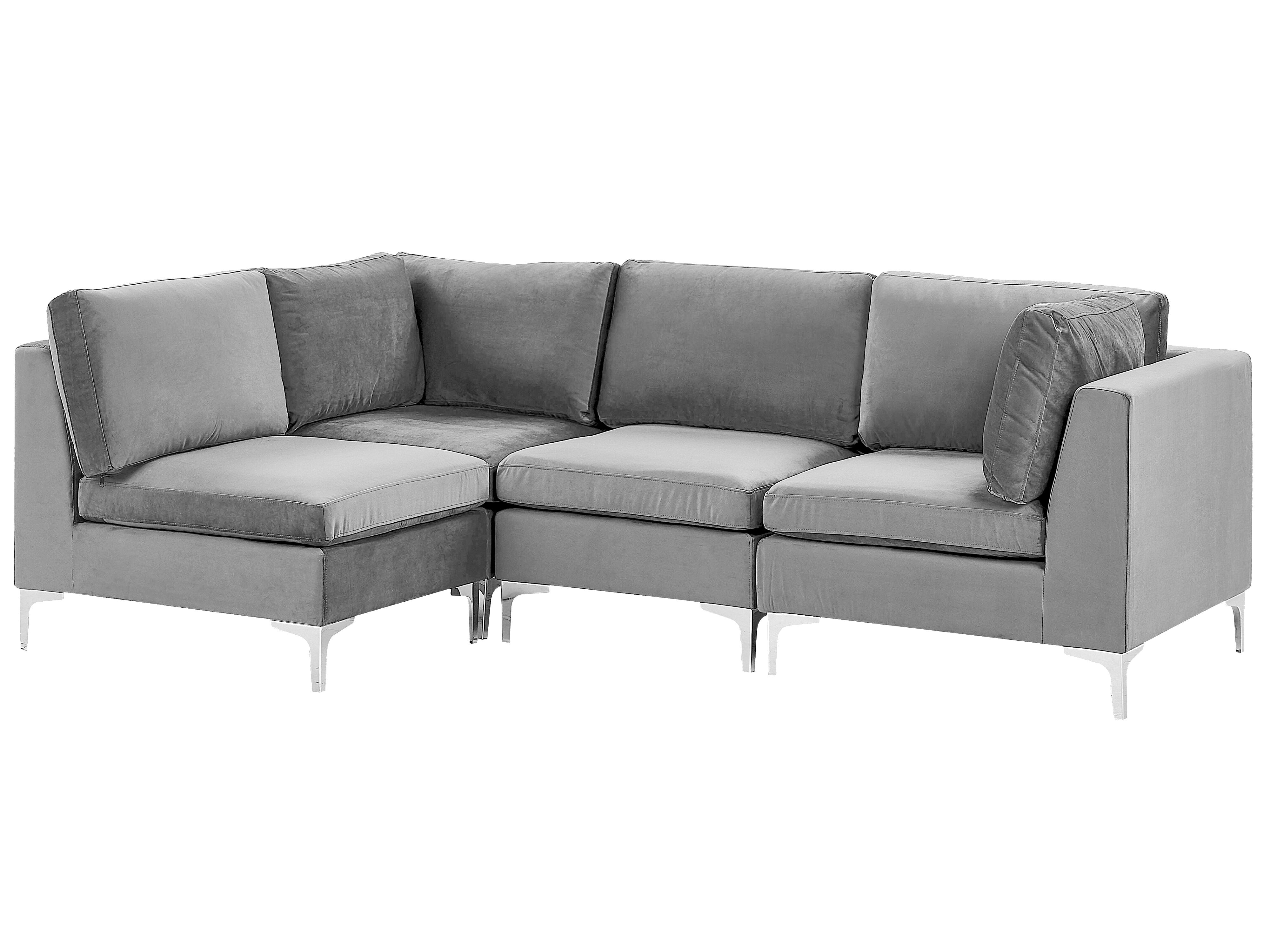 Right Hand 4 Seater Modular Velvet Corner Sofa Grey EVJA | Beliani.co.uk