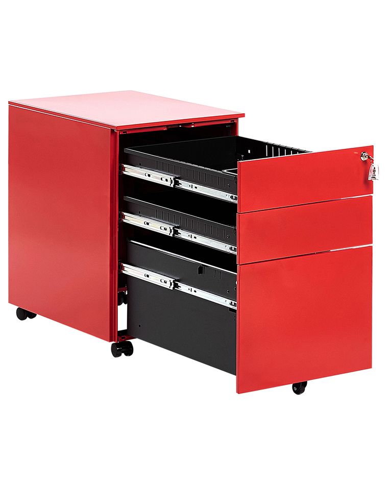 3 Drawer Metal Filing Cabinet Red CAMI | Beliani.co.uk