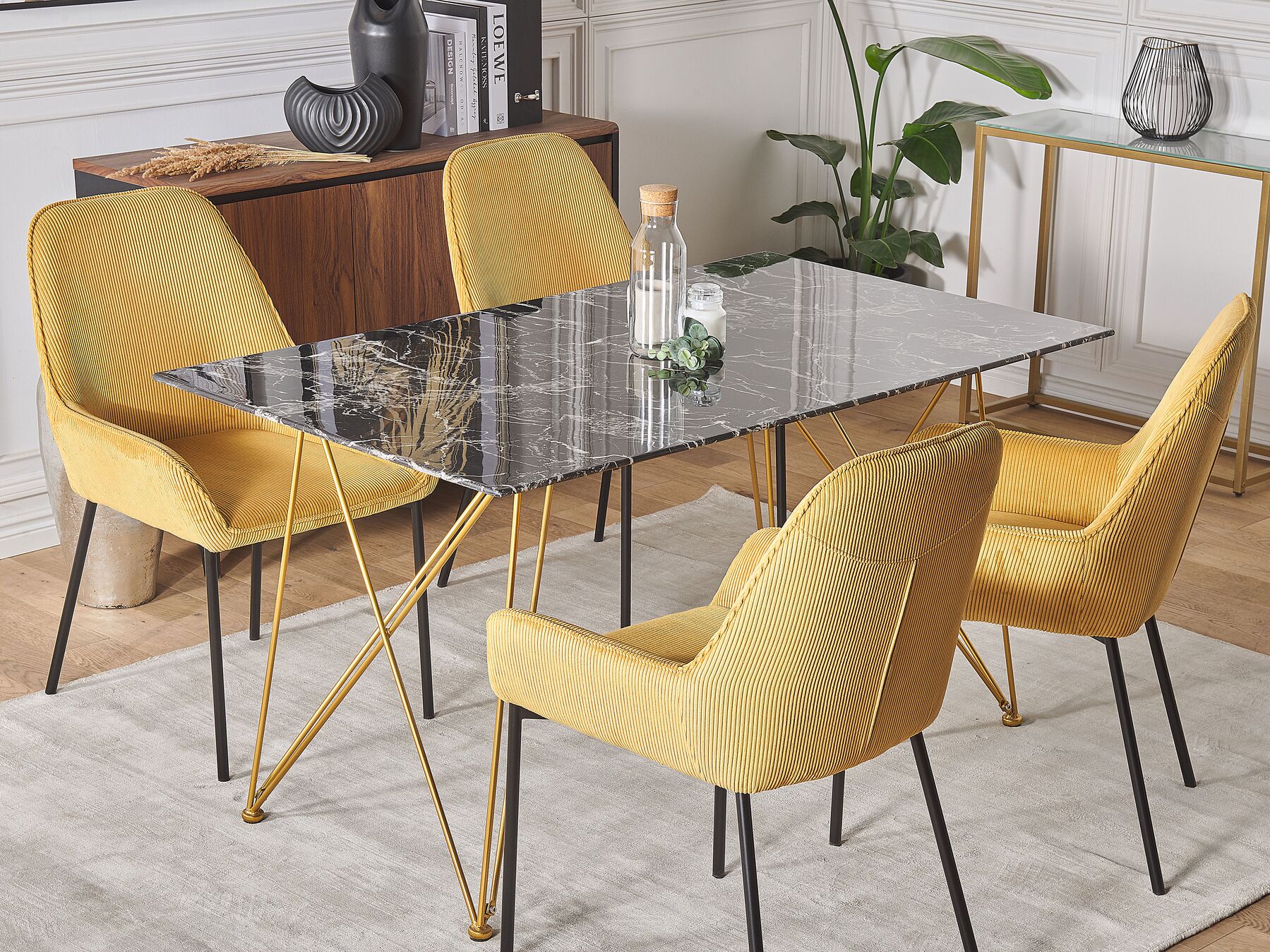 Dining Table 140 x 80 cm Marble Effect Black with Gold KENTON | Beliani ...