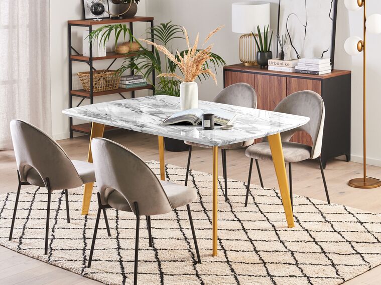 Extending Dining Table 160/200 x 90 cm Marble Effect with Gold MOSBY ...