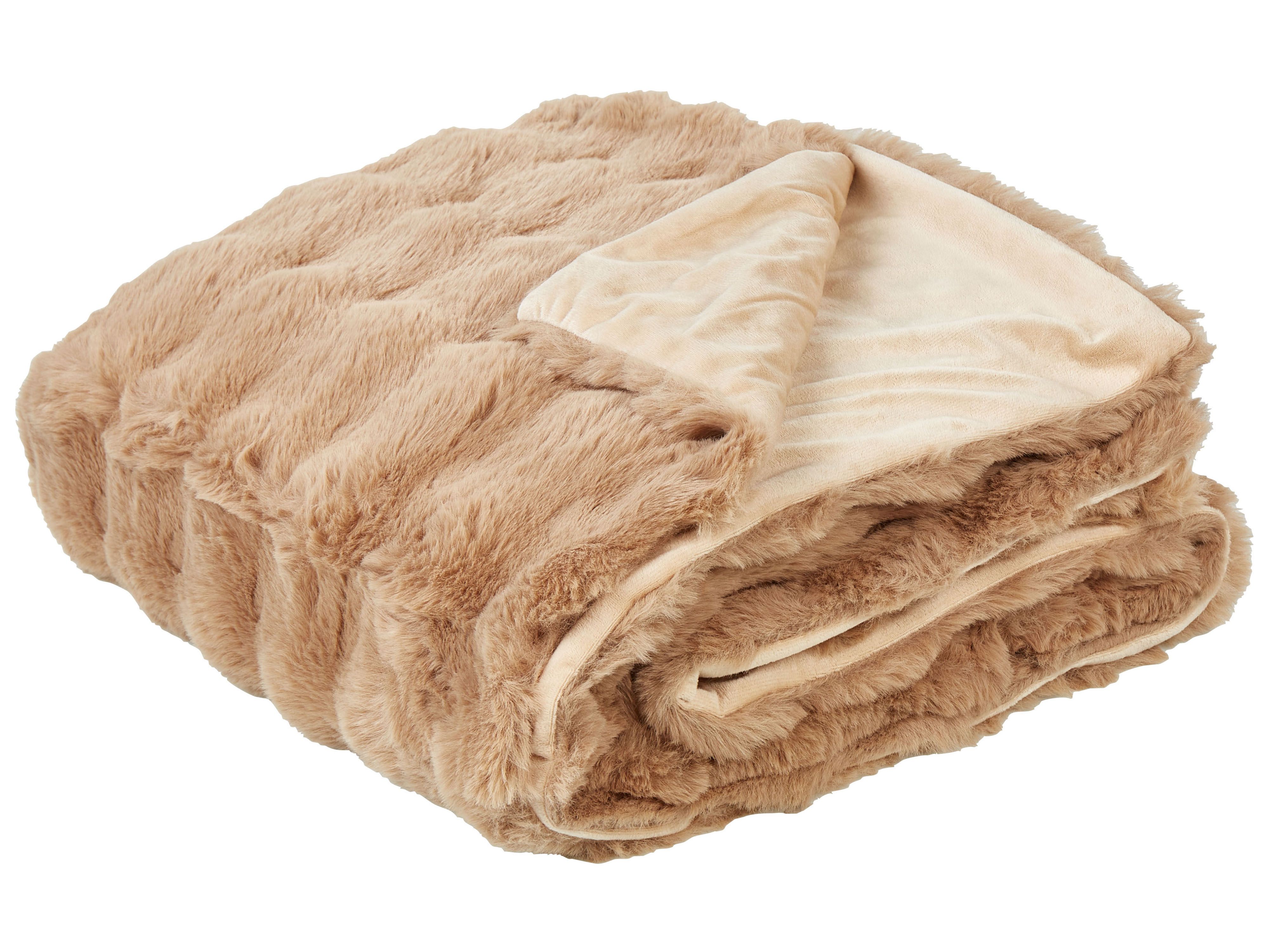 Faux Fur Bedspread 200 x 220 cm Brown SALKA | Beliani.co.uk