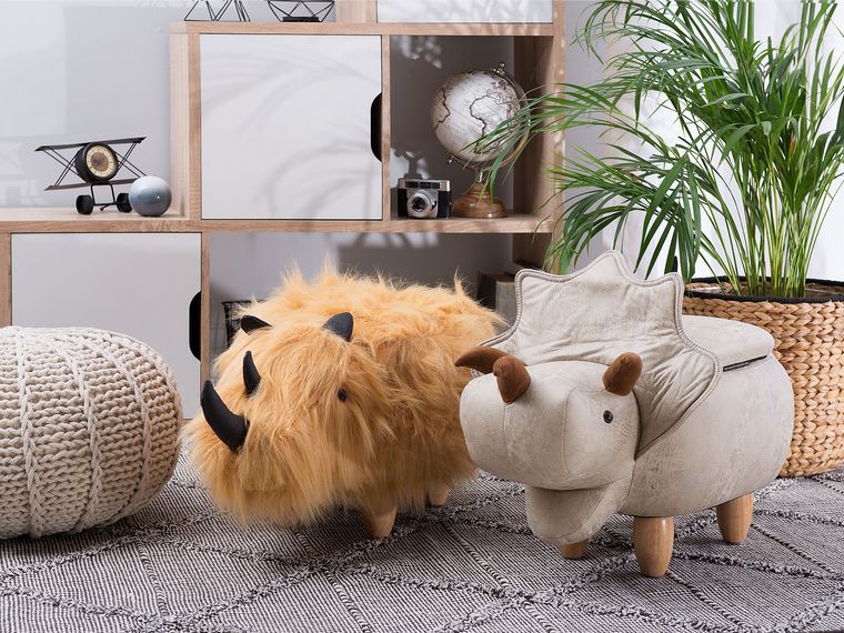 Fabric Storage Animal Stool Light Grey TRICERATOPS | Beliani.co.uk