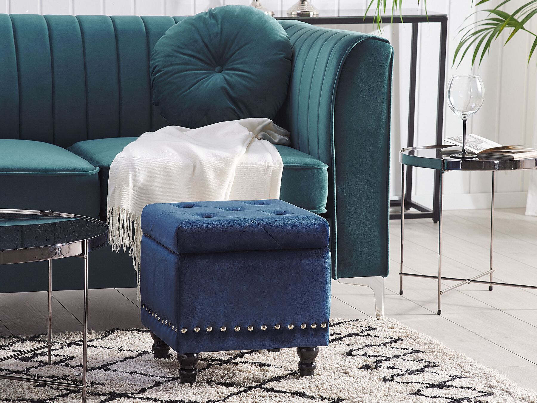 Velvet Footstool with Storage Dark Blue LORETTO | Beliani.co.uk