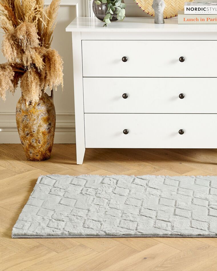 Faux Rabbit Fur Rug 80 x 150 cm Mint Grey THATTA | Beliani.co.uk