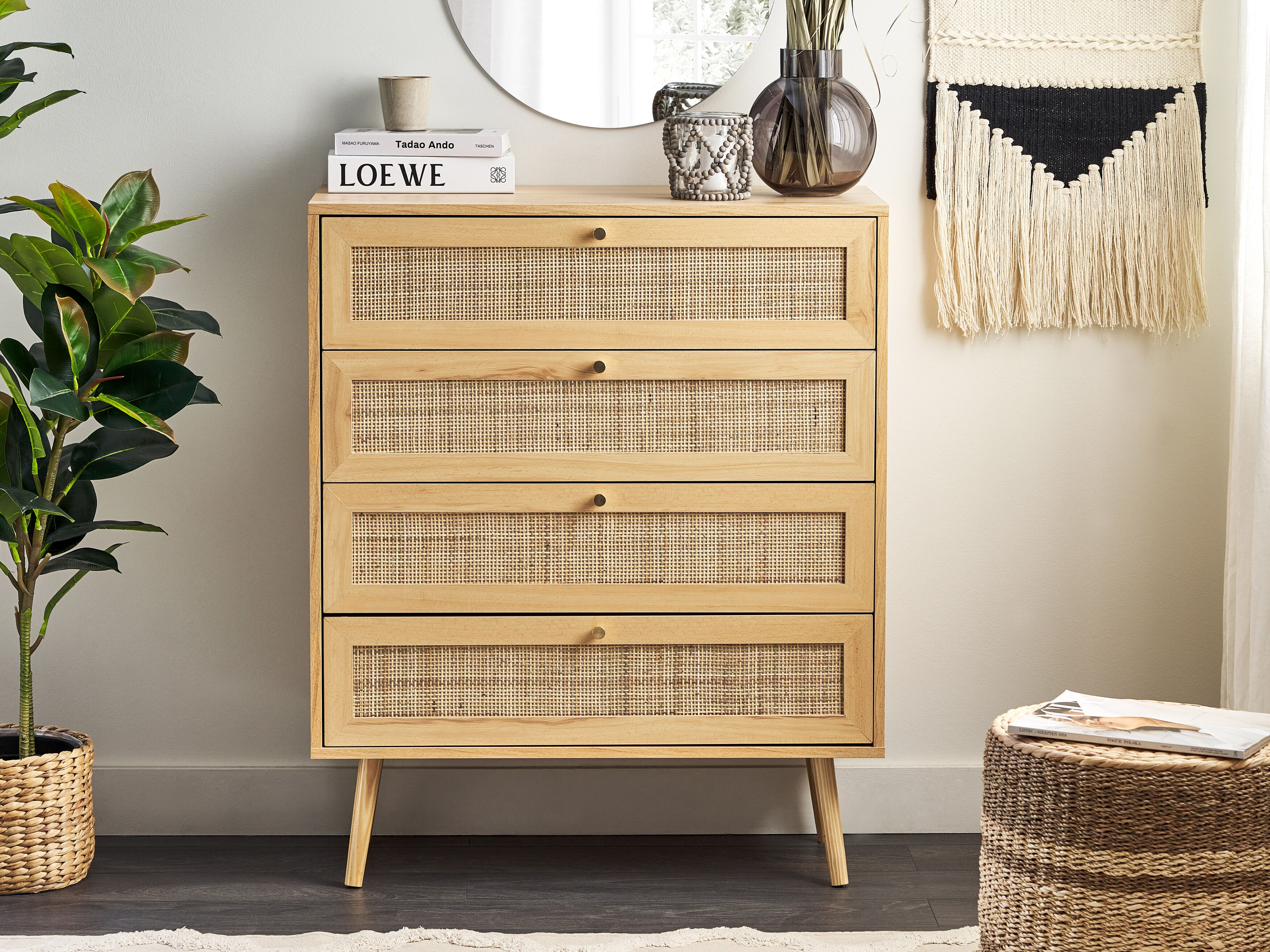 Kommode Rattan hellbraun mit 4 Schubladen PEROTE | Beliani.de