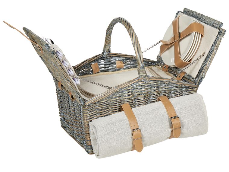 4 Person Wicker Picnic Hamper Natural with Grey CANELE | Beliani.co.uk