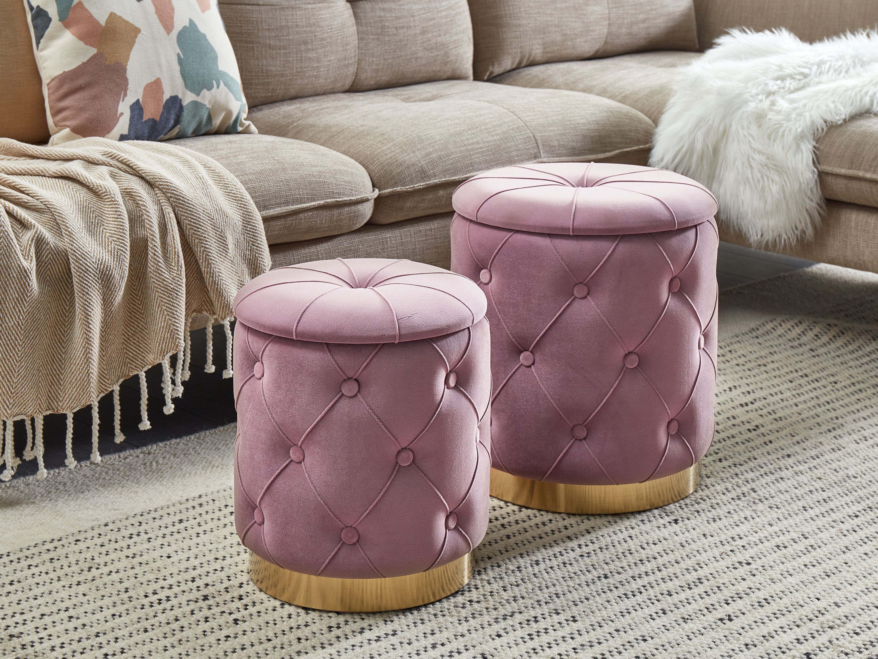 Pouf mit Stauraum Samtstoff rosa 2er Set PUEBLO | Beliani.ch
