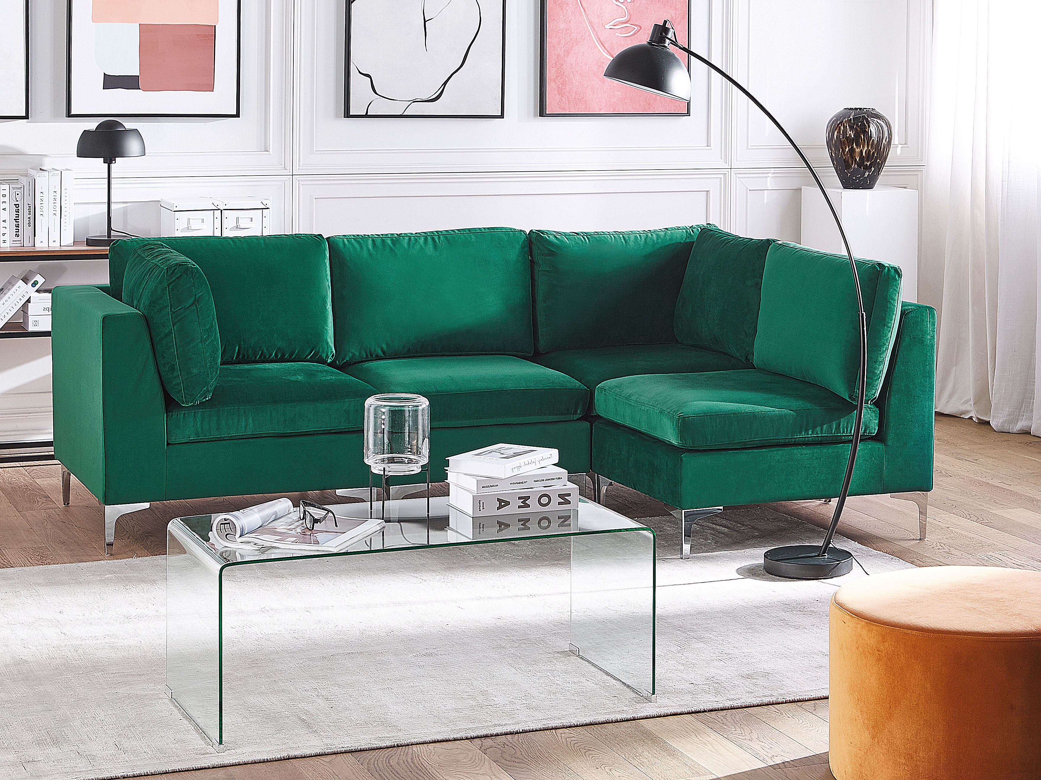 Left Hand 4 Seater Modular Velvet Corner Sofa Green EVJA | Beliani.co.uk