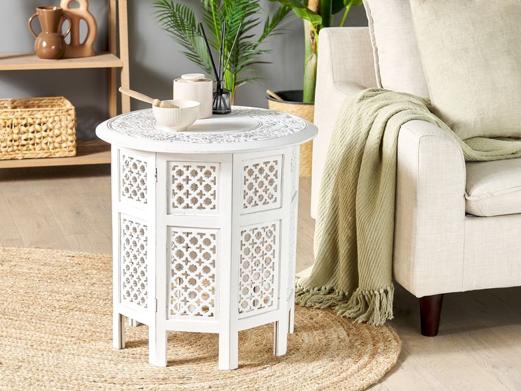 Mango Wood Side Table Off-White ELARA | Beliani.co.uk