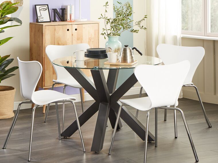 Glass Top Round Dining Table ⌀ 100 cm Black OTIUM | Beliani.fi