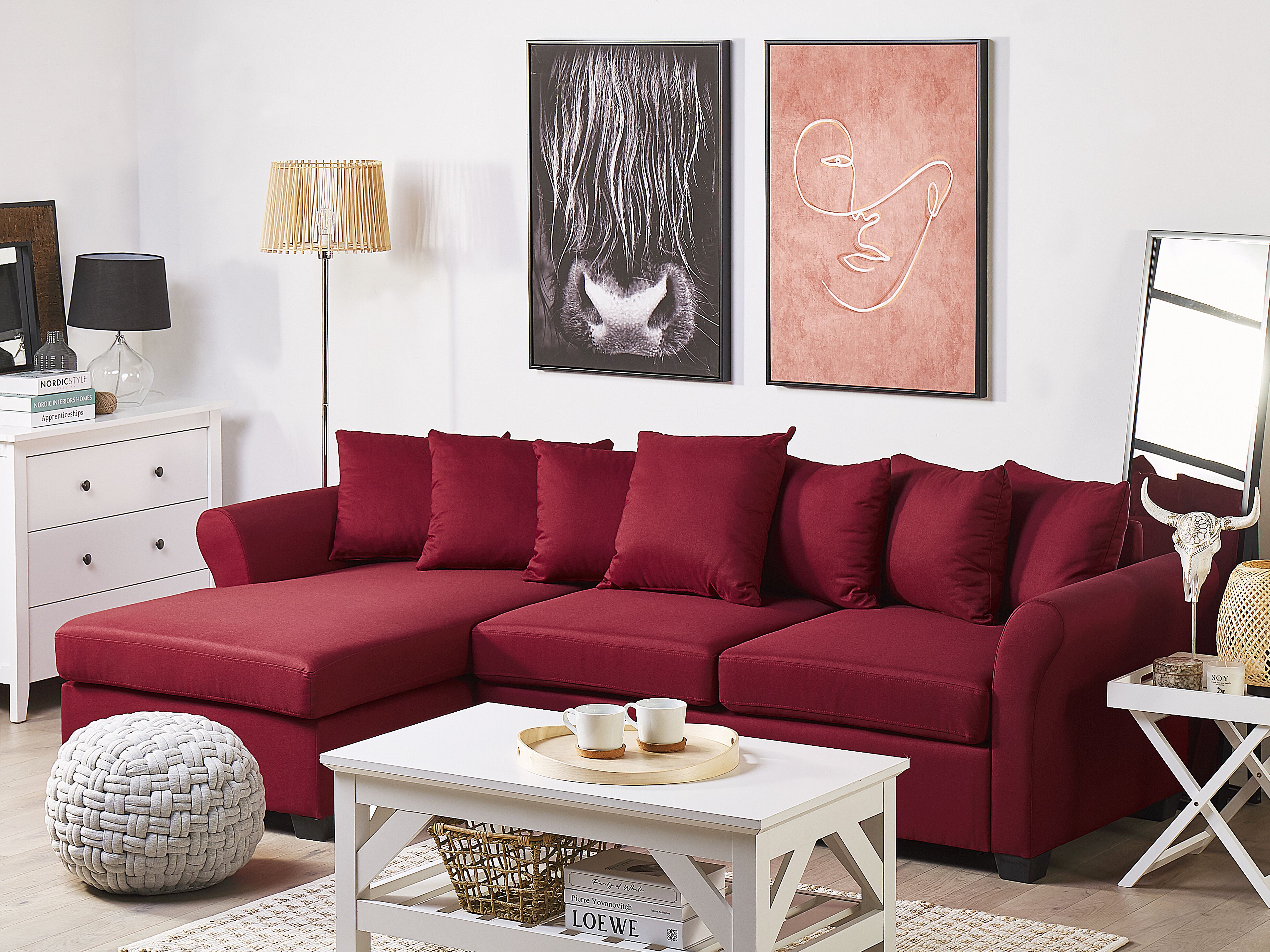 Right Hand Corner Sofa Dark Red VIKNA | Beliani.co.uk