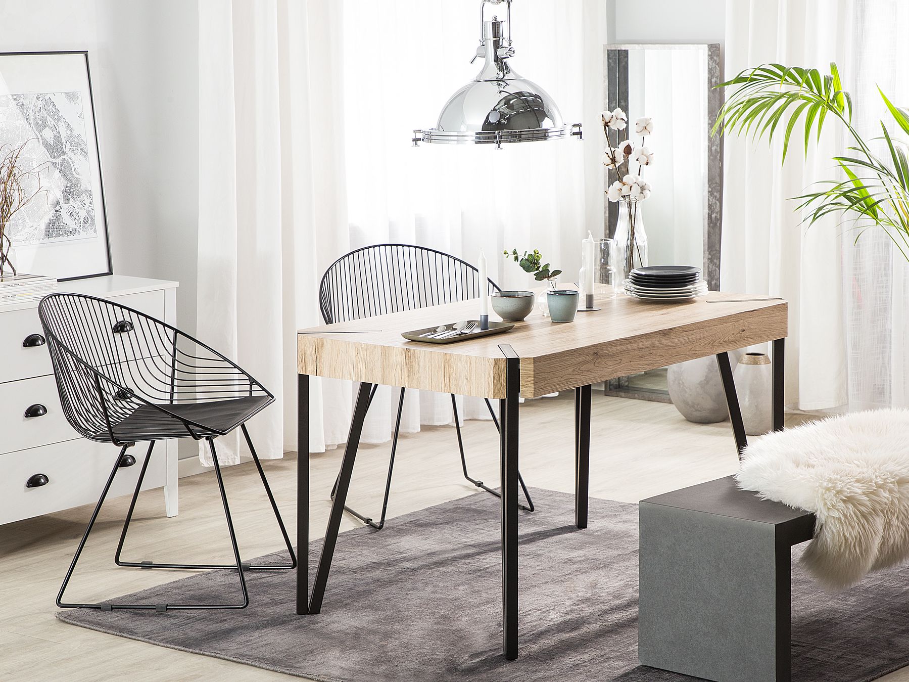 Dining Table 130 x 80 cm Light Wood and Black CAMBELL | Beliani.co.uk