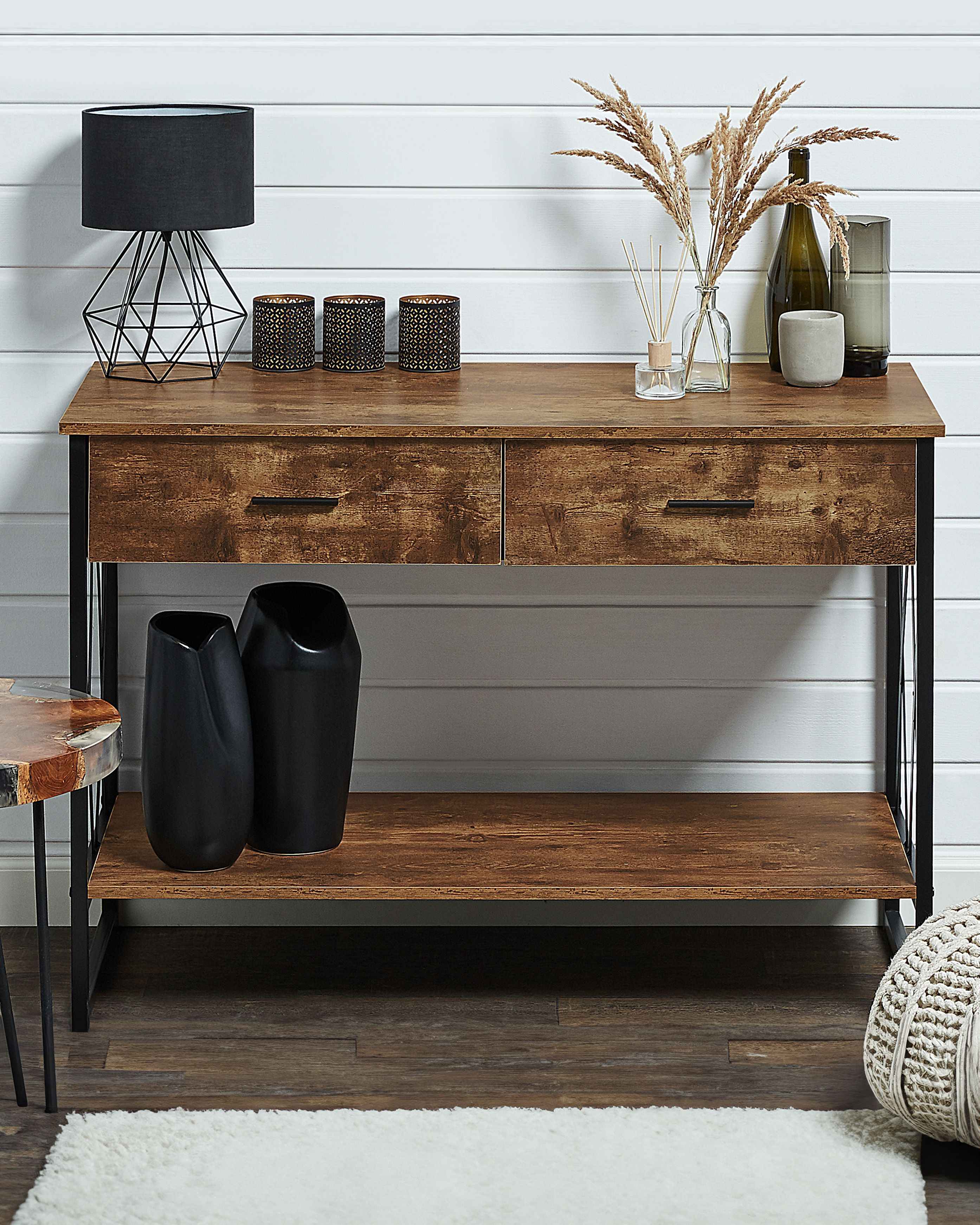 2 Drawer Console Table Dark Wood with Black AYDEN | Beliani.co.uk