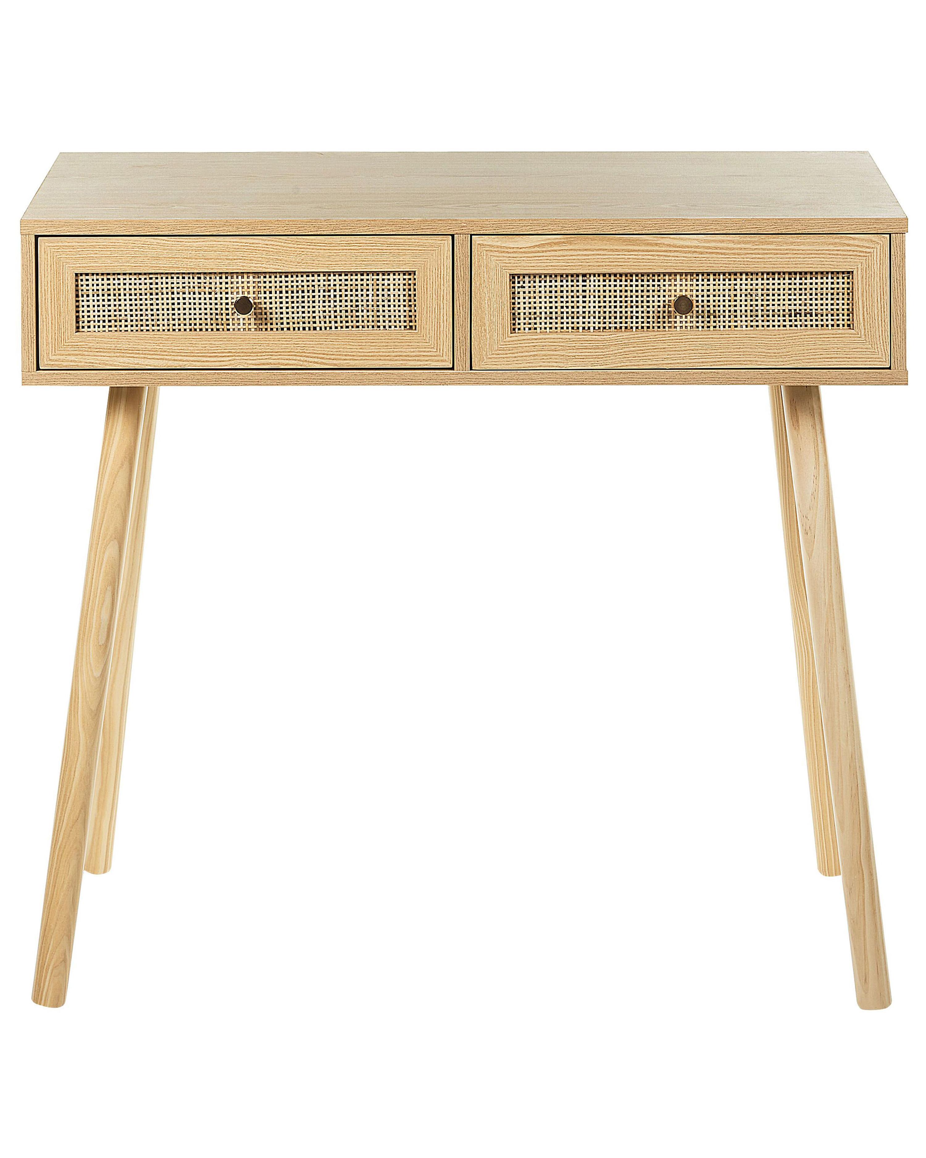 Rattan 2 Drawer Console Table Light Wood ODELL | Beliani.co.uk