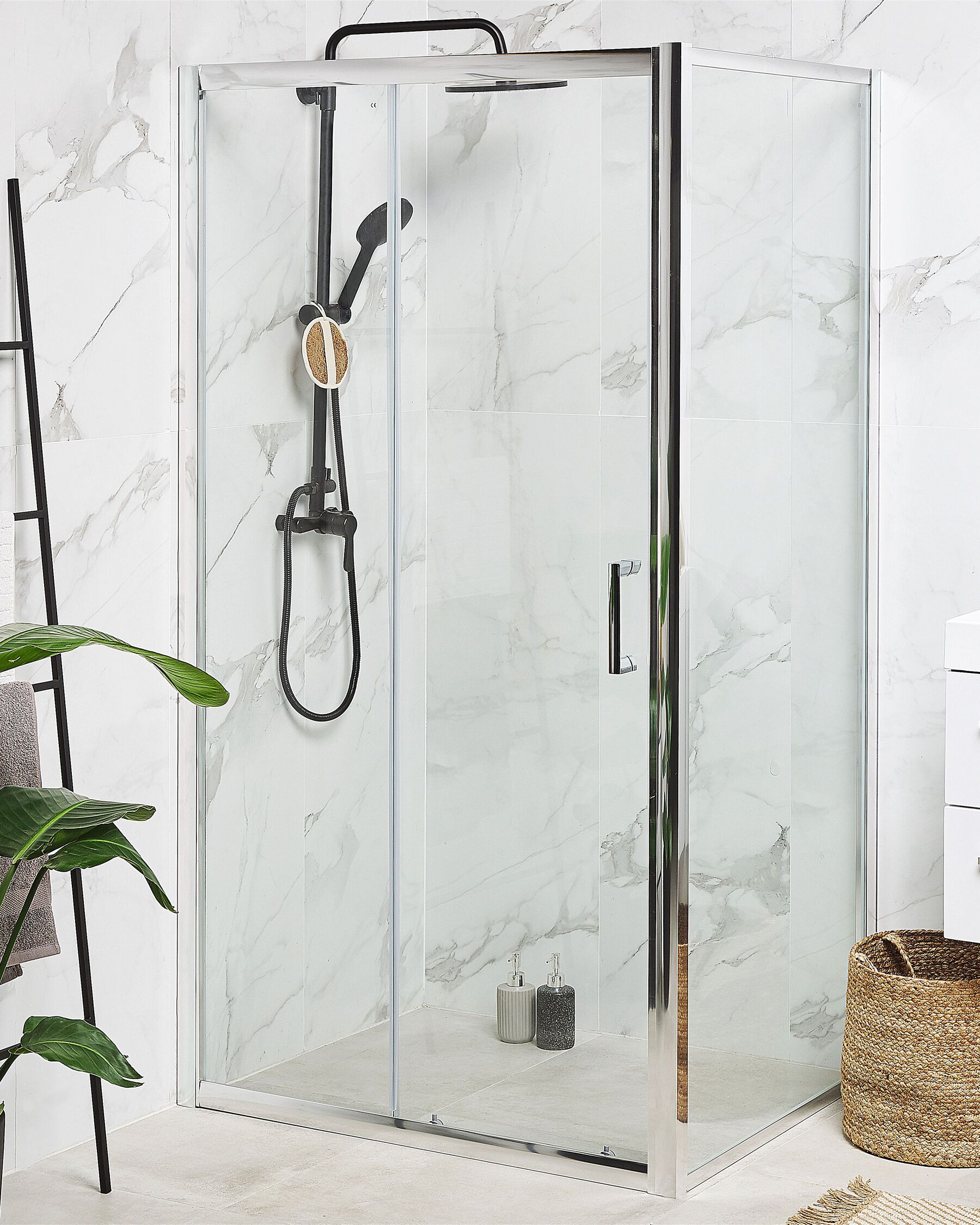 Tempered Glass Shower Enclosure 80 x 100 x 185 cm Silver YORO | Beliani ...
