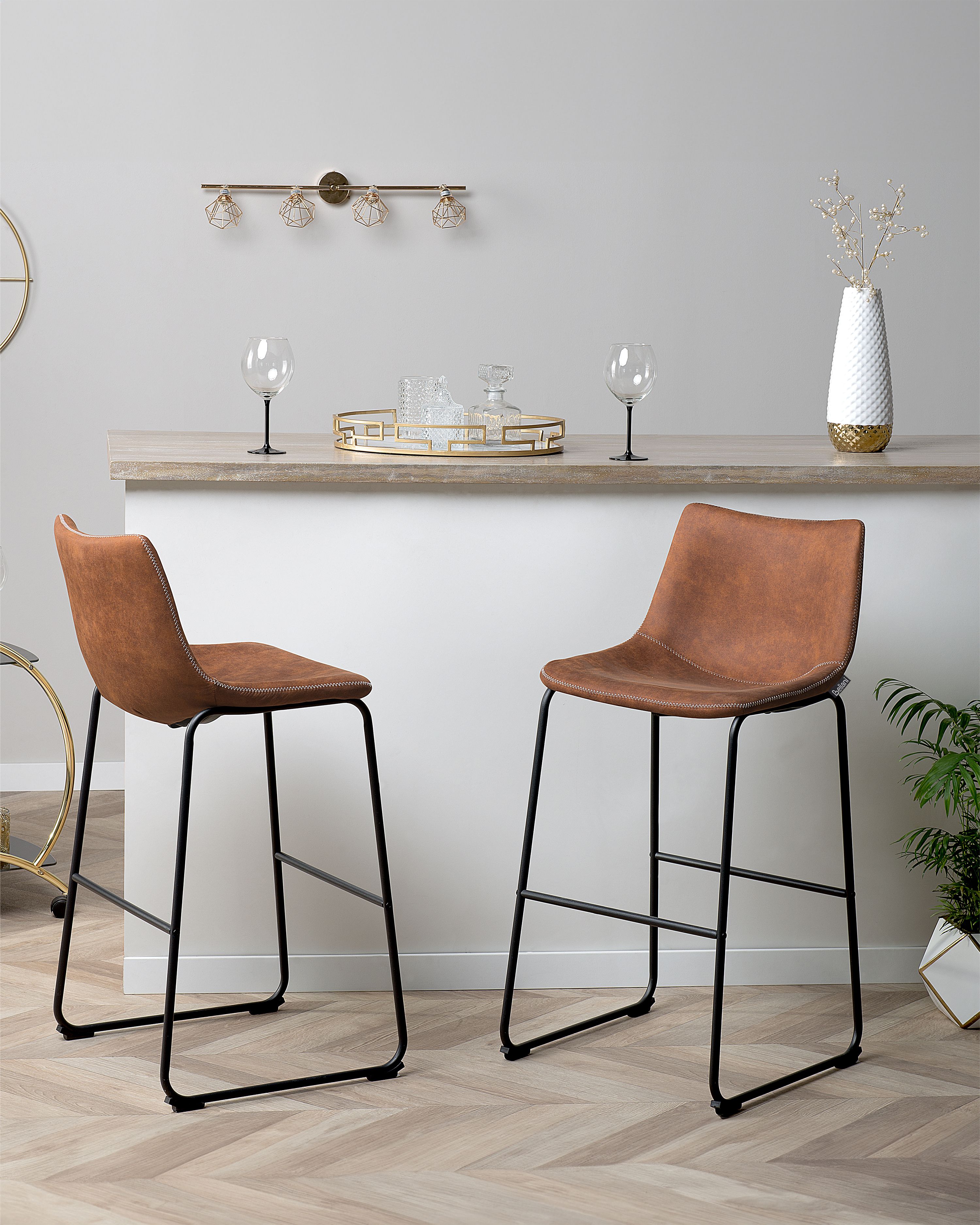 Set of 2 Fabric Bar Chairs Brown FRANKS | Beliani.co.uk