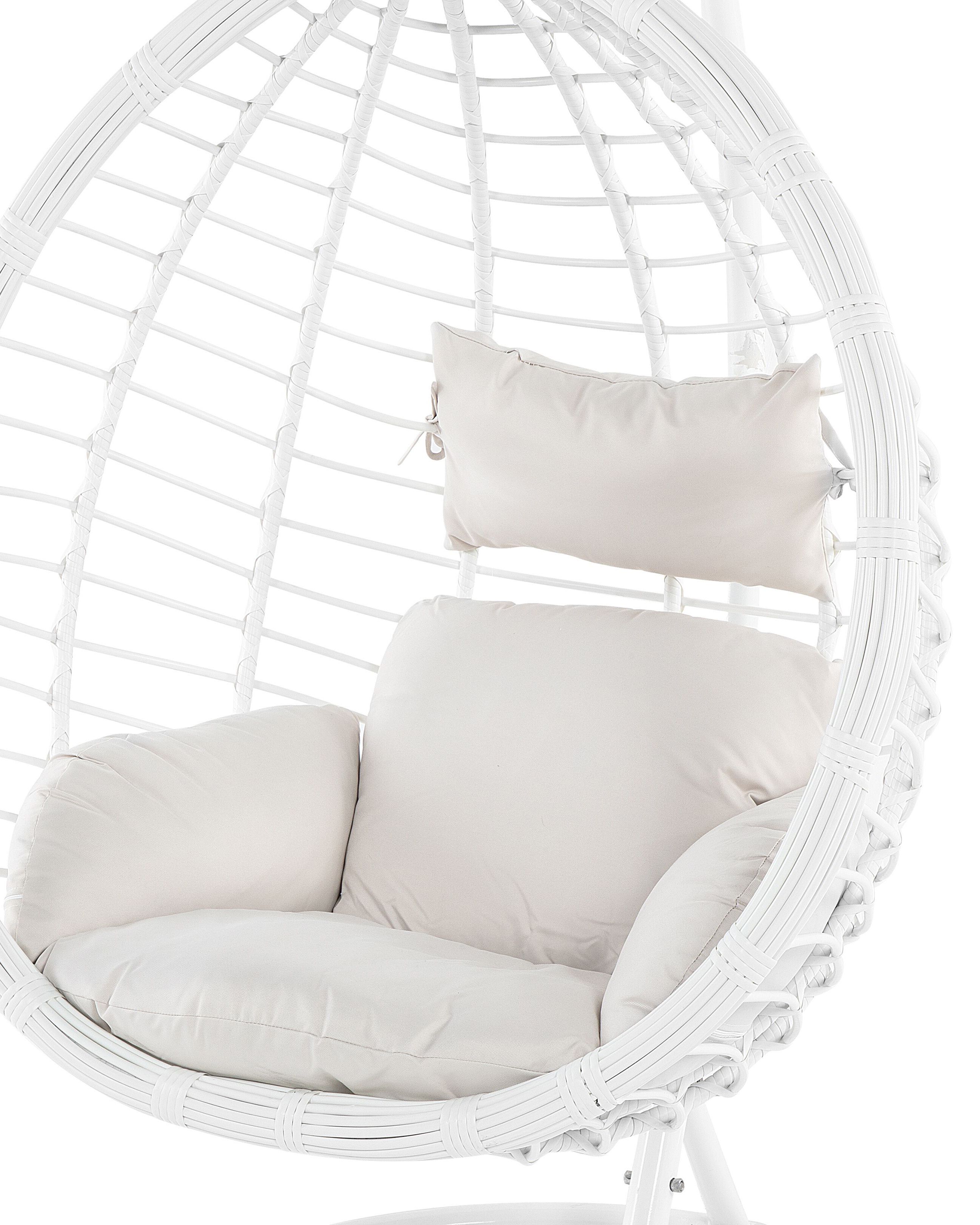 PE Rattan Hanging Chair with Stand White FANO | Beliani.co.uk