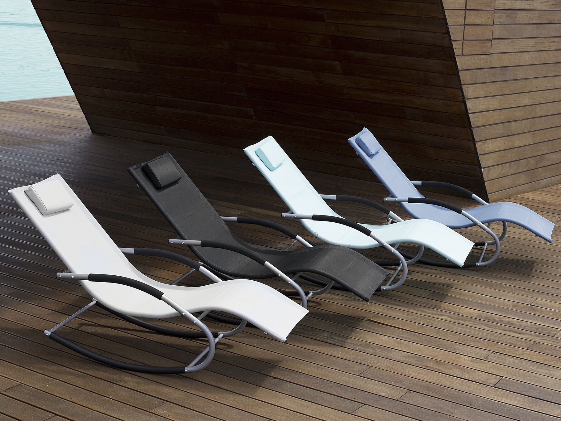 Steel Rocking Sun Lounger Blue CARANO | Beliani.co.uk