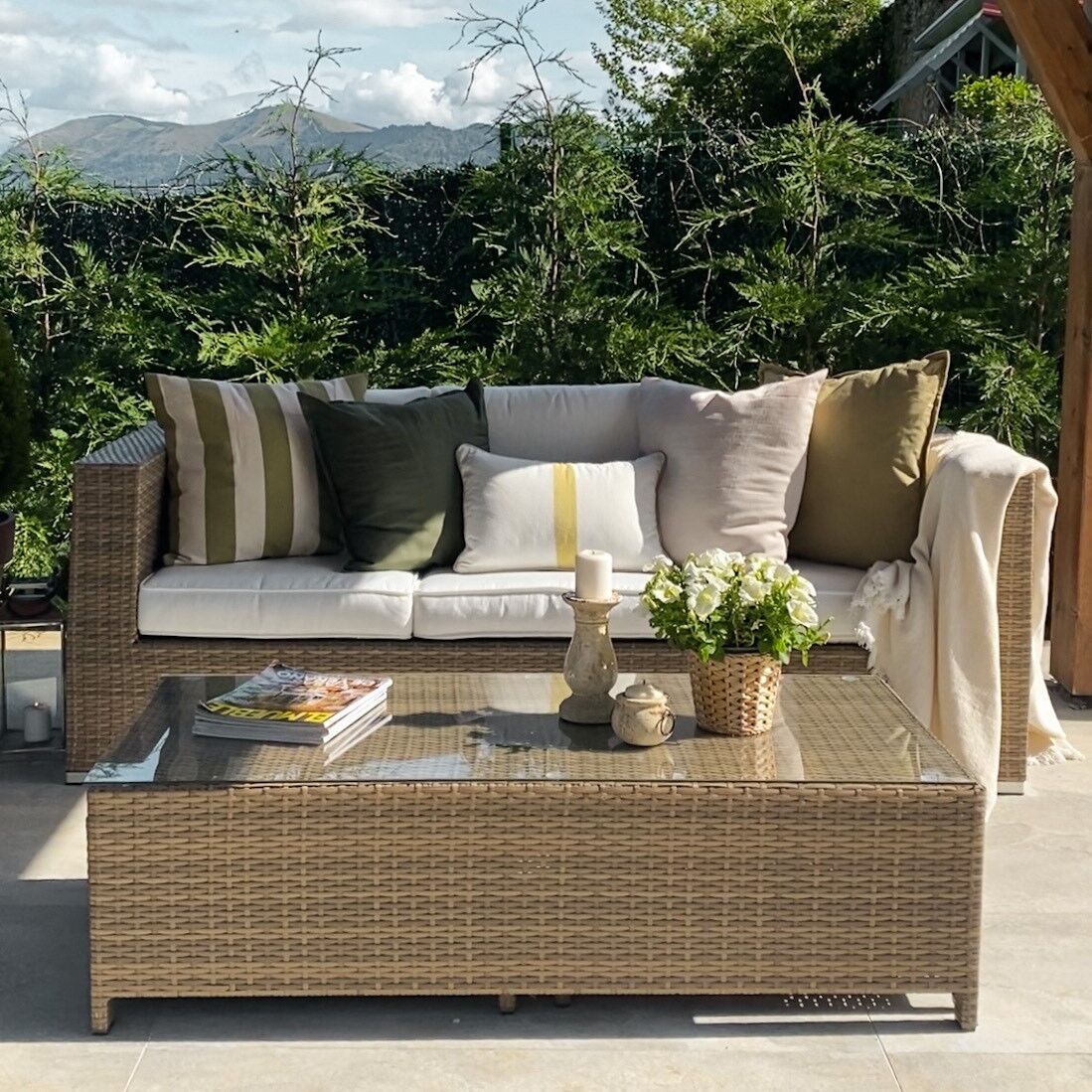 3 Seater PE Rattan Garden Sofa Set White BELLUNO | Beliani.co.uk